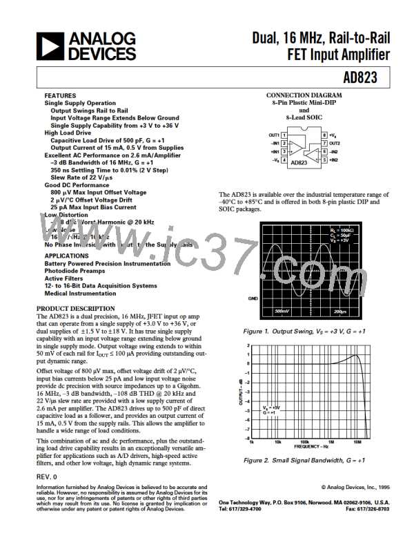 AD823 (ADI) PDF技术资料下载 AD823 供应信息 IC Datasheet 数据表 (1/16 页)-芯三七