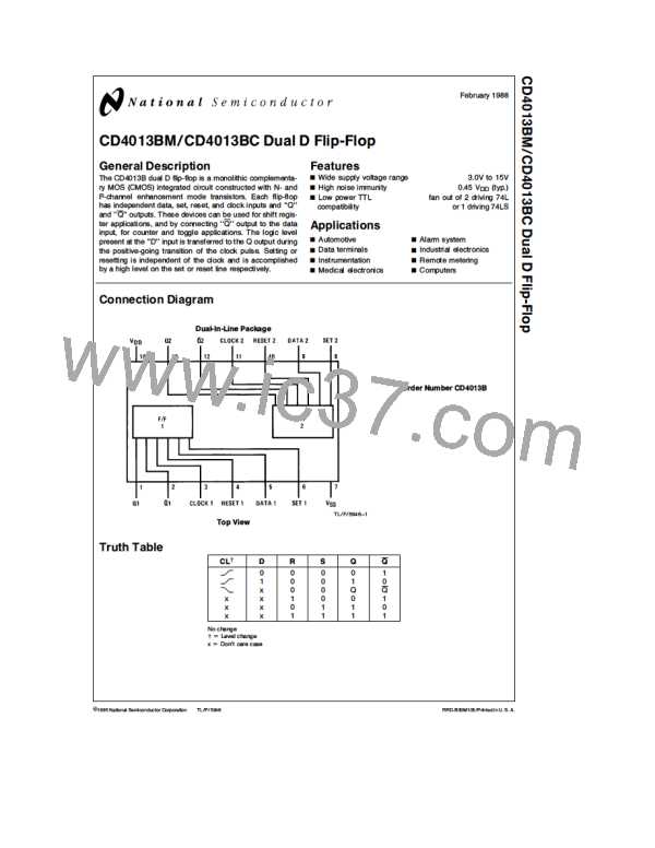 CD4013 (NSC) PDF技术资料下载 CD4013 供应信息 IC Datasheet 数据表 (5/6 页)-芯三七