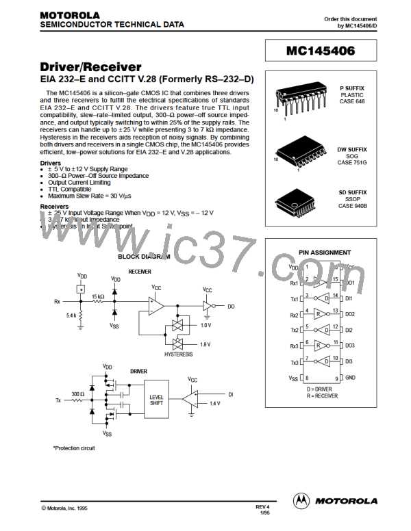 MC145406P (MOTOROLA) PDF技术资料下载 MC145406P 供应信息 IC Datasheet 数据表 (1/12 页)-芯三七