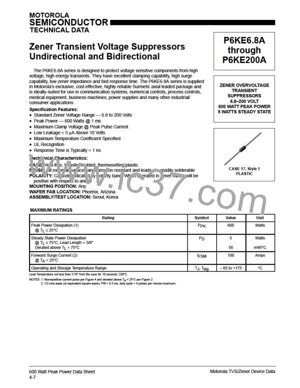 P6KE39A (MOTOROLA) PDF技术资料下载 P6KE39A 供应信息 IC Datasheet 数据表 (7/7 页)-芯三七