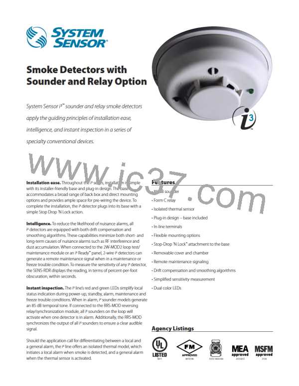 2WTR-B (SYSTEMSENSOR) PDF技术资料下载 2WTR-B 供应信息 IC Datasheet 数据表 (1/2 页)-芯三七