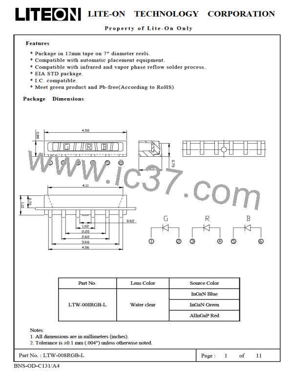 LTW-008RGB-L (LITEON) PDF技术资料下载 LTW-008RGB-L 供应信息 IC Datasheet 数据表 (4/11 页)-芯三七