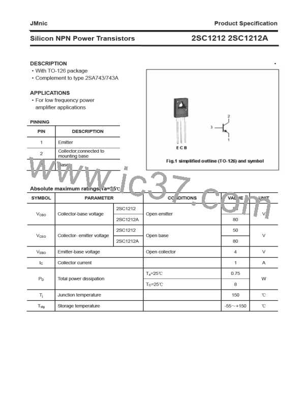 2SC1212A (JMNIC) PDF技术资料下载 2SC1212A 供应信息 IC Datasheet 数据表 (3/4 页)-芯三七