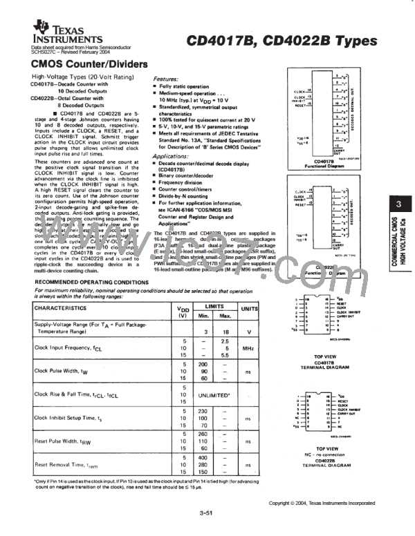 CD4017 (TI) PDF技术资料下载 CD4017 供应信息 IC Datasheet 数据表 (5/14 页)-芯三七