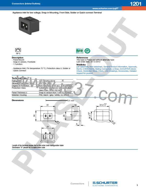 1201-X-3320-D-441B (SCHURTER) PDF技术资料下载 1201-X-3320-D-441B 供应信息 IC Datasheet 数据表 (1/2 页)-芯三七