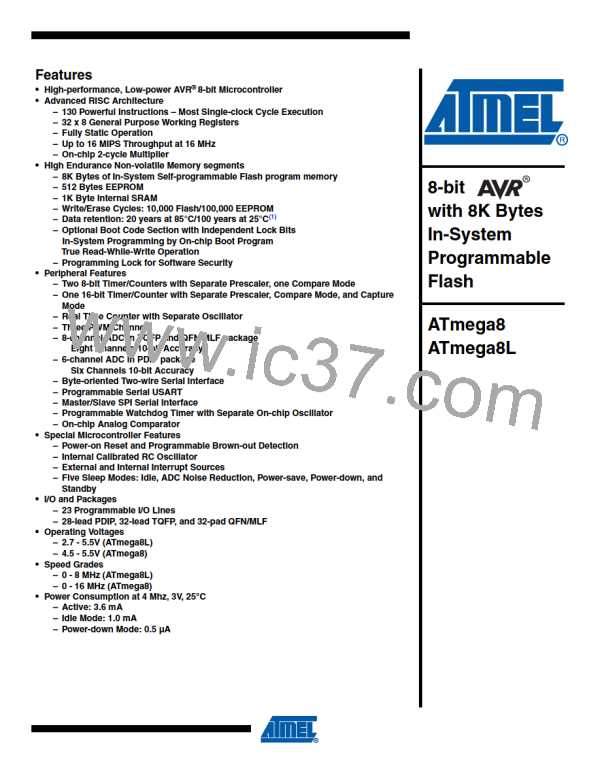 ATMEGA8-16AL (ATMEL) PDF技术资料下载 ATMEGA8-16AL 供应信息 IC Datasheet 数据表 (2/308 页)-芯三七