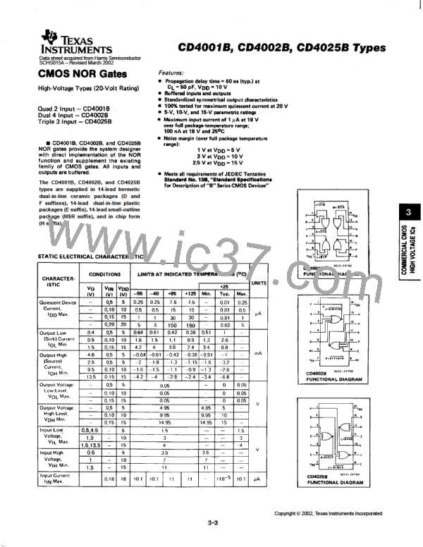 CD4001BH (TI) PDF技术资料下载 CD4001BH 供应信息 IC Datasheet 数据表 (1/5 页)-芯三七