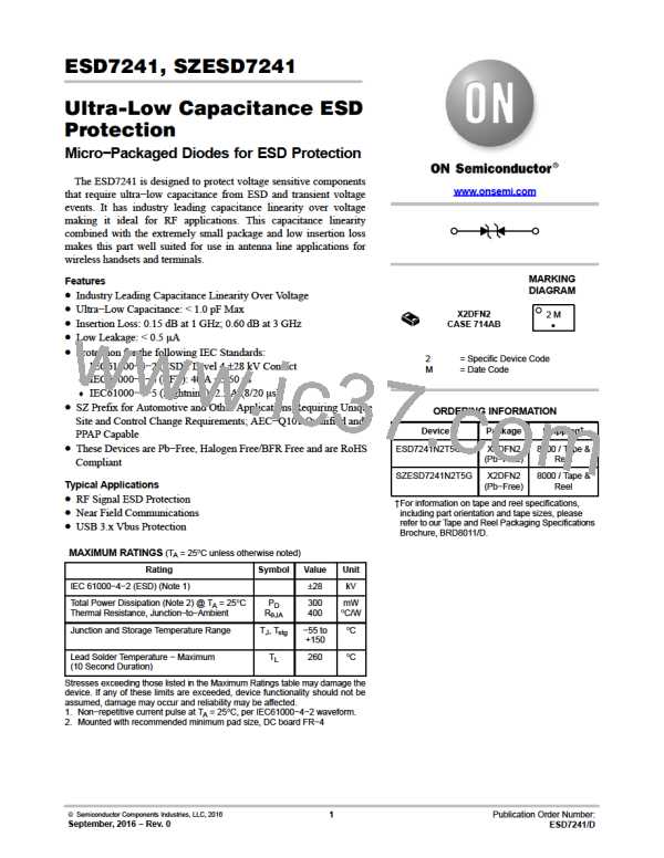 ESD7241N2T5G (ONSEMI) PDF技术资料下载 ESD7241N2T5G 供应信息 IC Datasheet 数据表 (6/6 ...