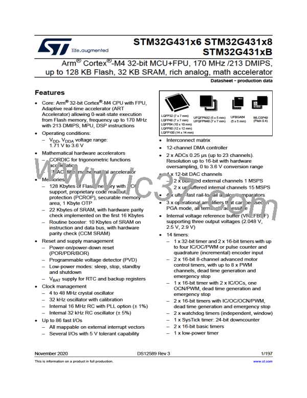 STM32G431C6I6TR (STMICROELECTRONICS) PDF技术资料下载 STM32G431C6I6TR 供应信息 IC Datasheet 数据表 (3/197 页)-芯三七