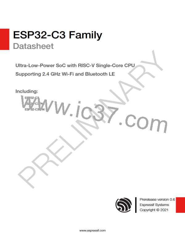 ESP32-C3 (ESPRESSIF) PDF技术资料下载 ESP32-C3 供应信息 IC Datasheet 数据表 (1/40 页)-芯三七